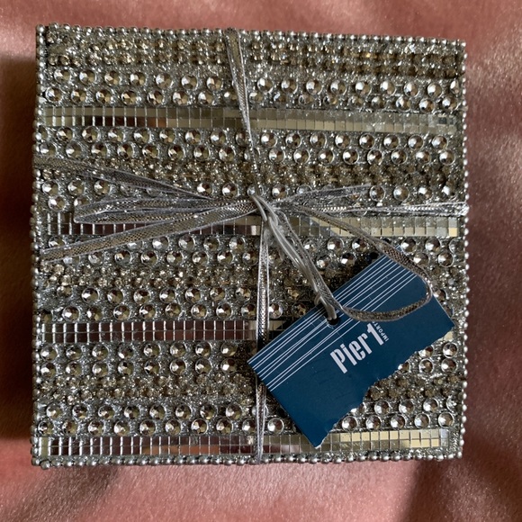 Pier 1 | Dining | Pier Silver Mirror And Rhinestone Coaster Set | Poshmark